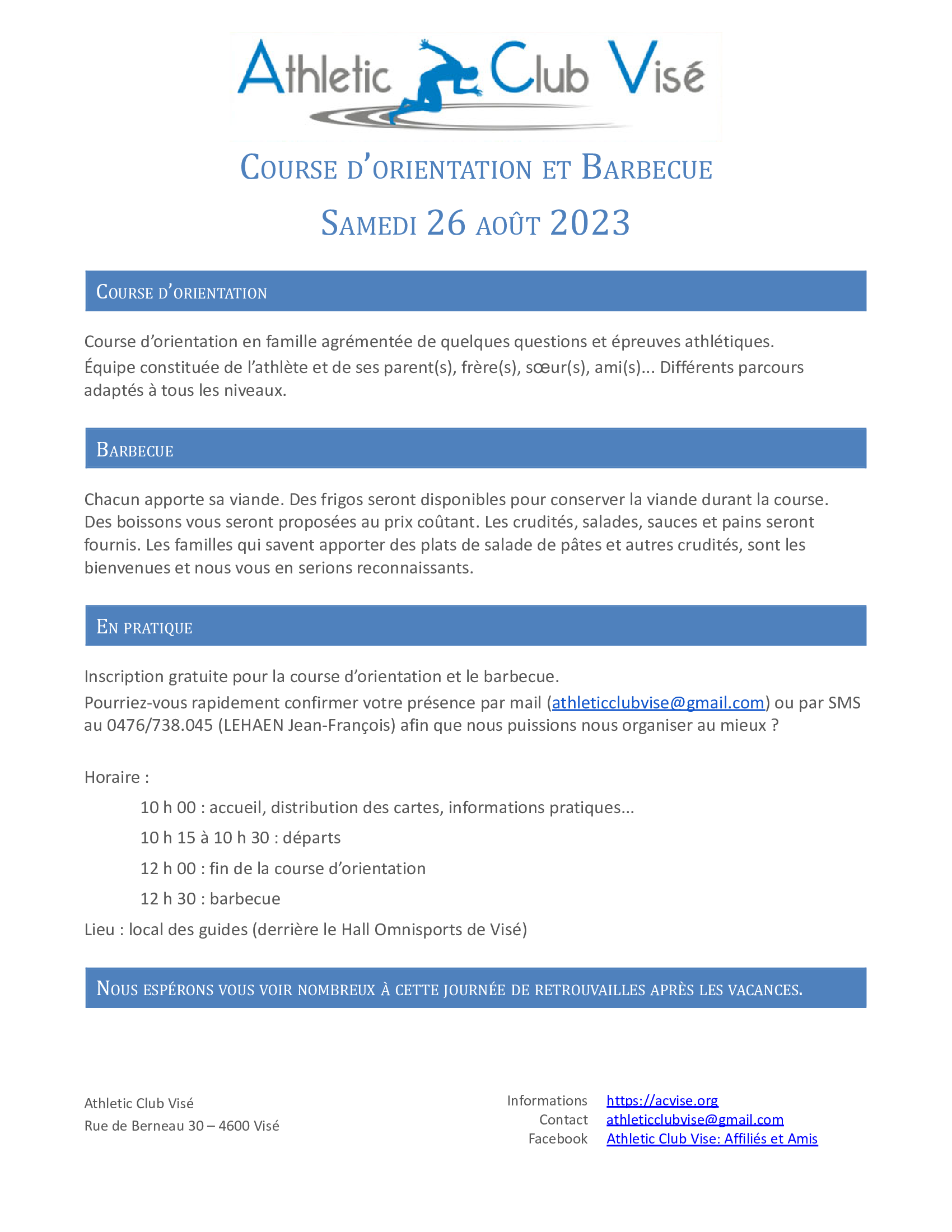 COURSE D’ORIENTATION & BARBECUE – Club d'athlétisme de Visé